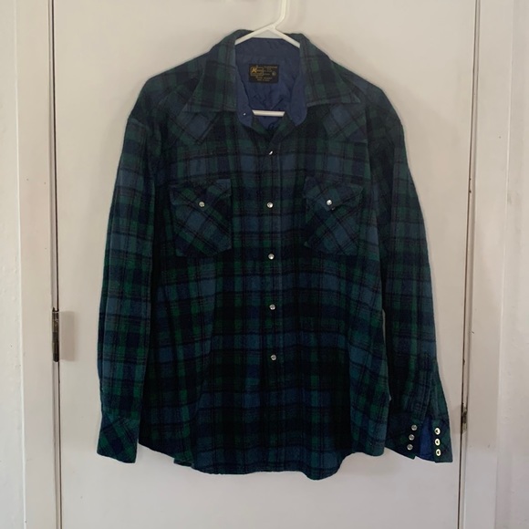 Vintage | Shirts | Vintage Kmart Blue And Green Plaid Wool Western ...